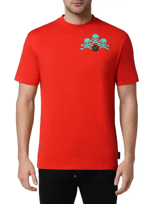 Philipp Plein Cotton T-shirt With Skull Print And Monogram Motif - Red