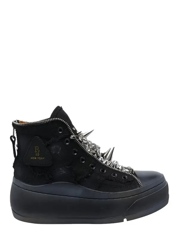 R13 Kurt Studded Canvas High Top Sneakers - Black