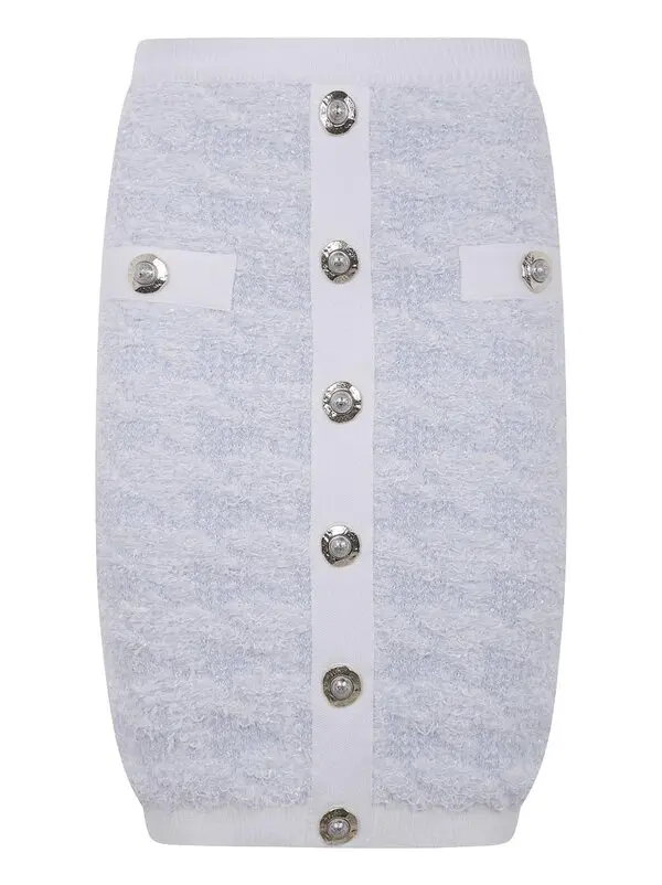 Balmain Button-detailed Tweed Skirt - Blue