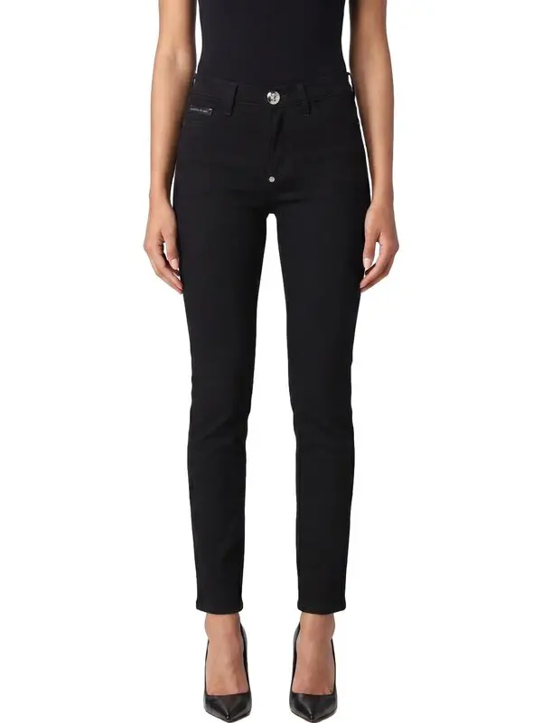Philipp Plein Straight Leg Stretch Denim Jeans With Hexagon Logo - Black