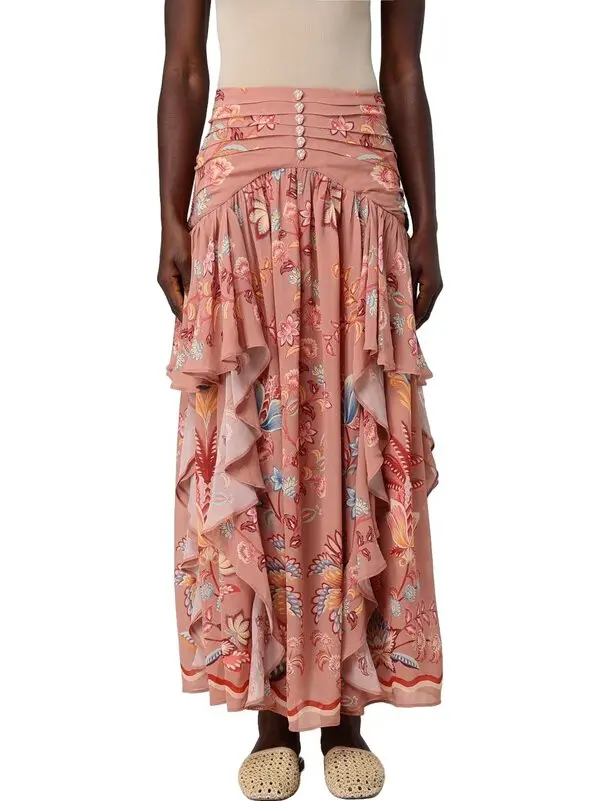 Farm Rio Viscose Floral Print Maxi Skirt - Coffee