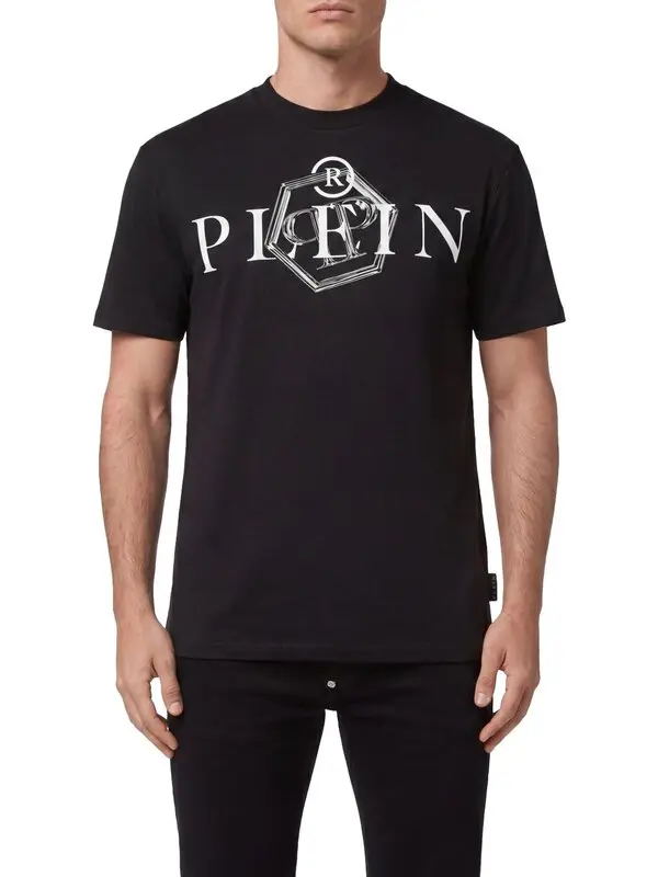 Philipp Plein Cotton T-shirt With Crew Neck And Contrasting Logo Print - White 1