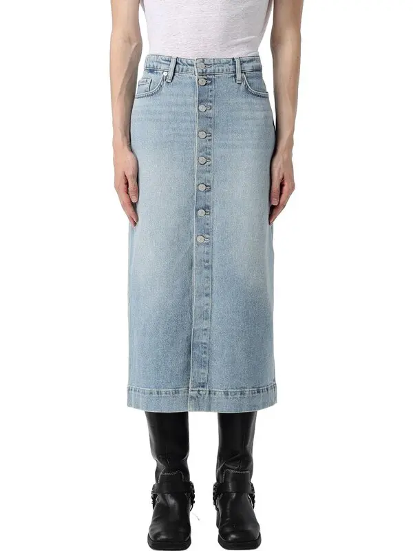 7 For All Mankind Midi Pencil Skirt In Cotton Denim - Blue