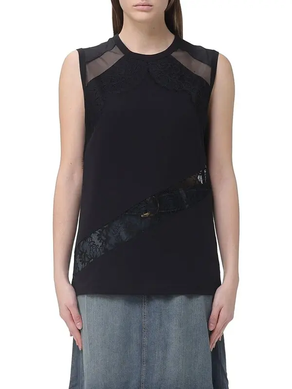 Pinko Cotton Top With Lace Inserts And Sheer Panels - Black