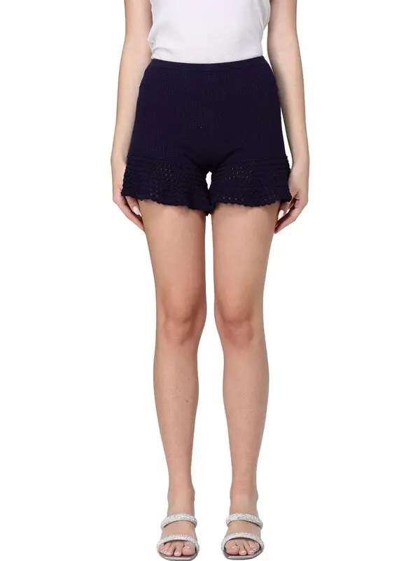 SELF-PORTRAIT Blue Cotton Knit Shorts - Navy