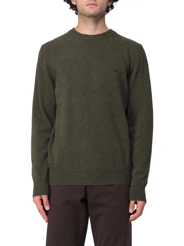 BROOKSFIELD Crew Neck Pullover With Elbow Patches - Olive