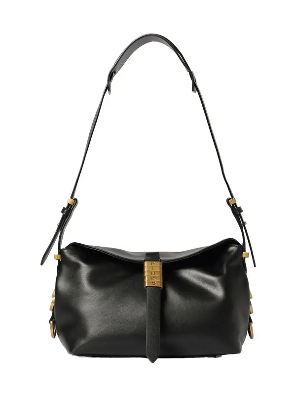 Pinko Small Leather Saddle Bag - Black