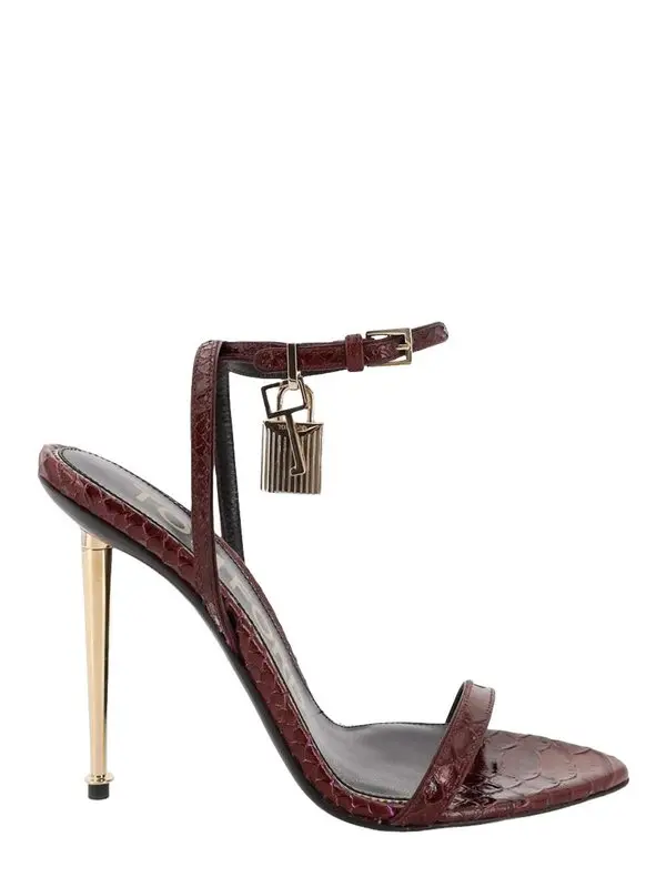 TOM FORD Padlock Crocodile Print Leather Sandals - Red