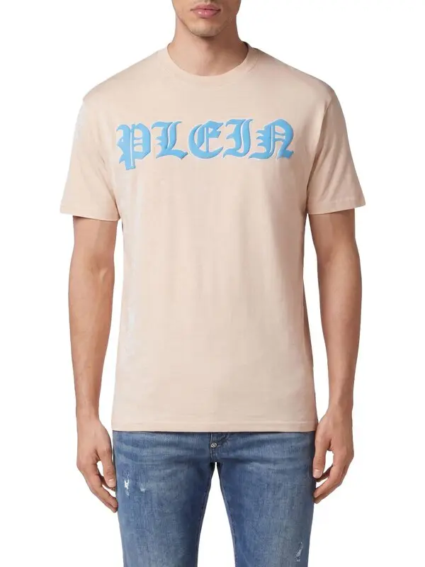 Philipp Plein Gothic Cotton T-shirt With Contrasting Logo Print On The Chest - Beige
