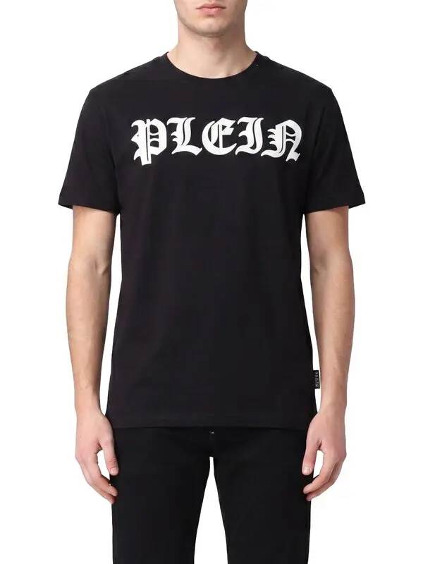 Philipp Plein Gothic Cotton T-shirt With Contrasting Logo Print On The Chest - Black