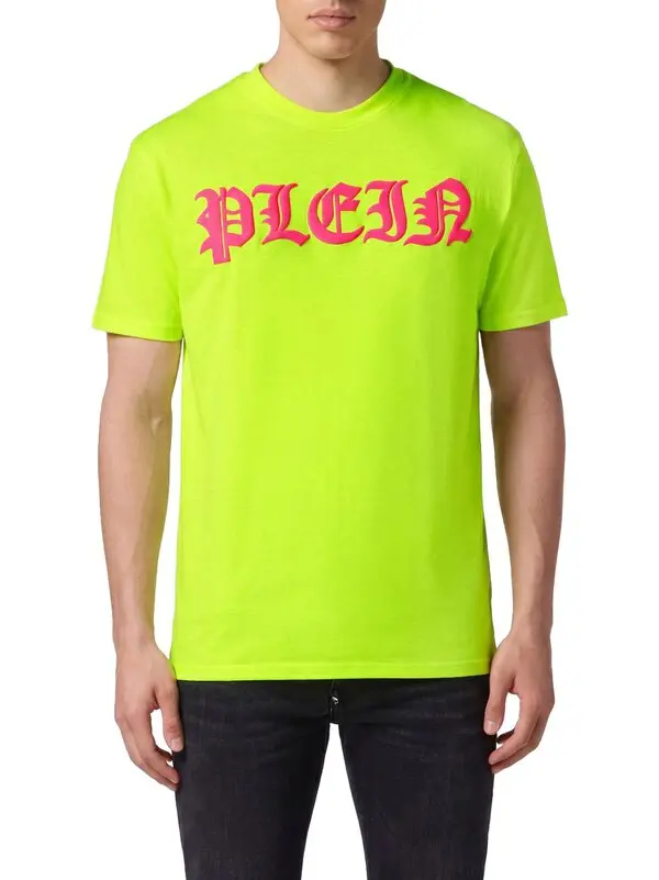 Philipp Plein Gothic Cotton T-shirt With Contrasting Logo Print On The Chest - Yellow