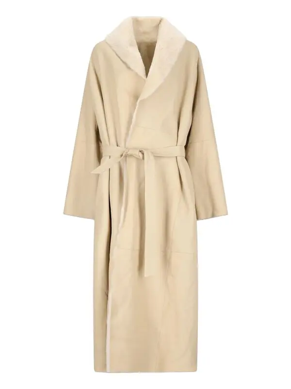 Magda Butrym Shearling Lined Wrap Coat - Beige