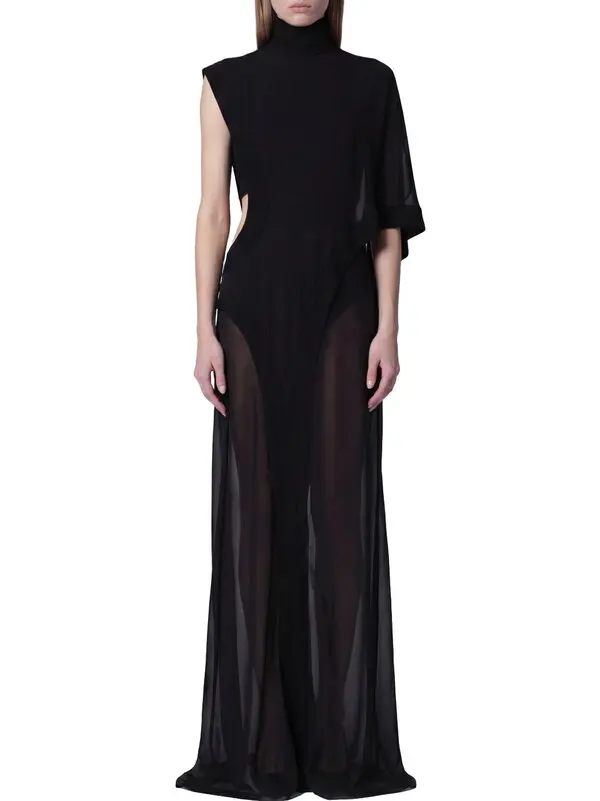 FRANCESCO MURANO One-shoulder Silk Evening Gown With Turtleneck - Black