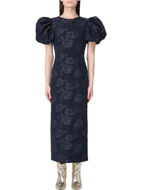 ROTATE BY BIRGER CHRISTENSEN Puff Sleeve Jacquard Maxi Dress - Blue