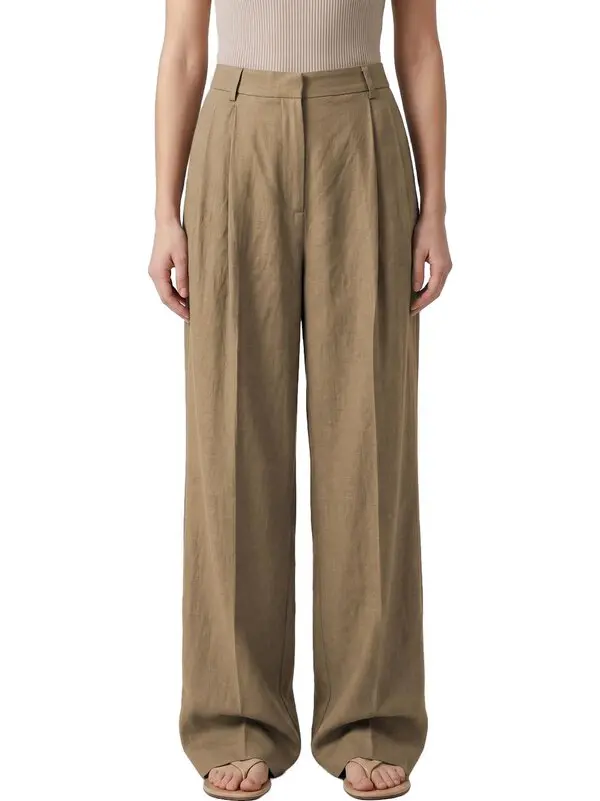 Fabiana Filippi Linen Blend Wide Leg Trousers - Mud