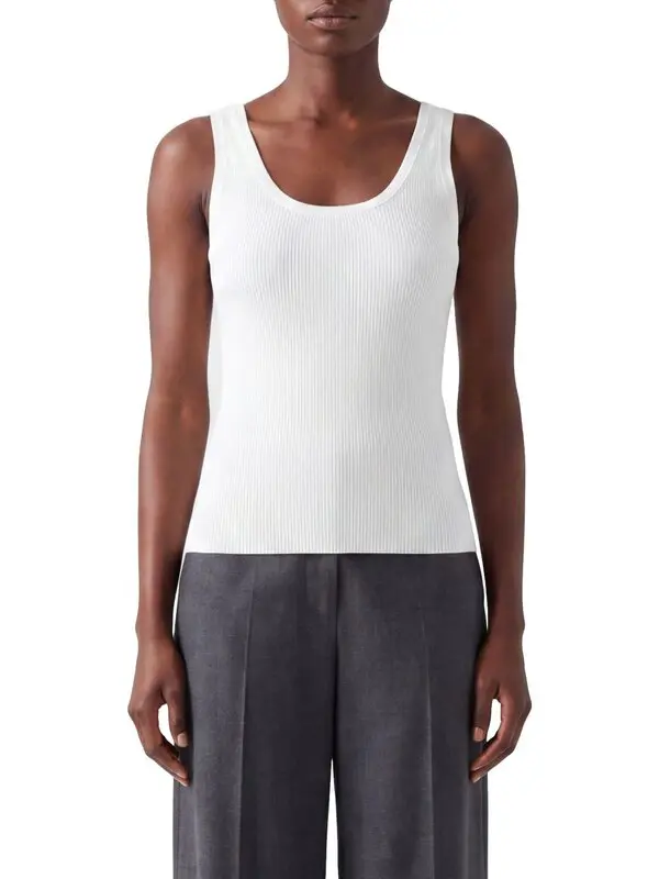 Max Mara Ribbed Cotton Knit U-neck Top - Black
