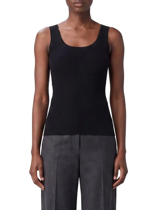 Max Mara Ribbed Cotton Knit U-neck Top - Camel