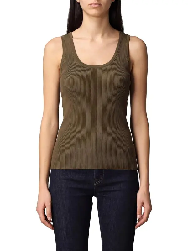 Max Mara Ribbed Cotton Knit U-neck Top - Green