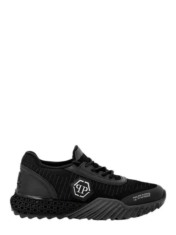 Philipp Plein Leather And Knit Monogram Runner Low-top Sneakers - Black