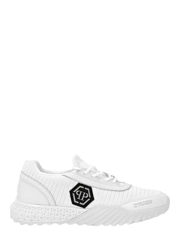 Philipp Plein Leather And Knit Monogram Runner Low-top Sneakers - White