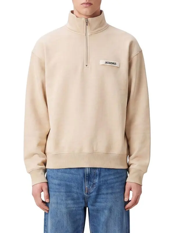 Jacquemus Sweatshirt With Half Zip And Stand Collar - Beige
