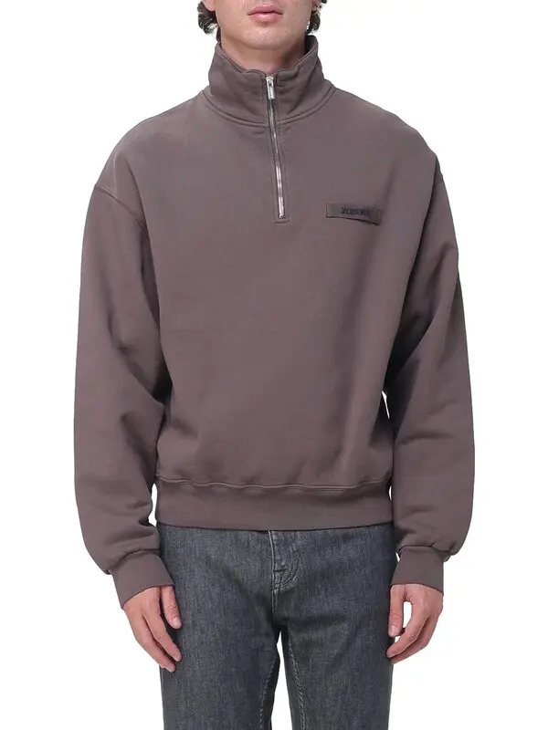 Jacquemus Sweatshirt With Half Zip And Stand Collar - Brown