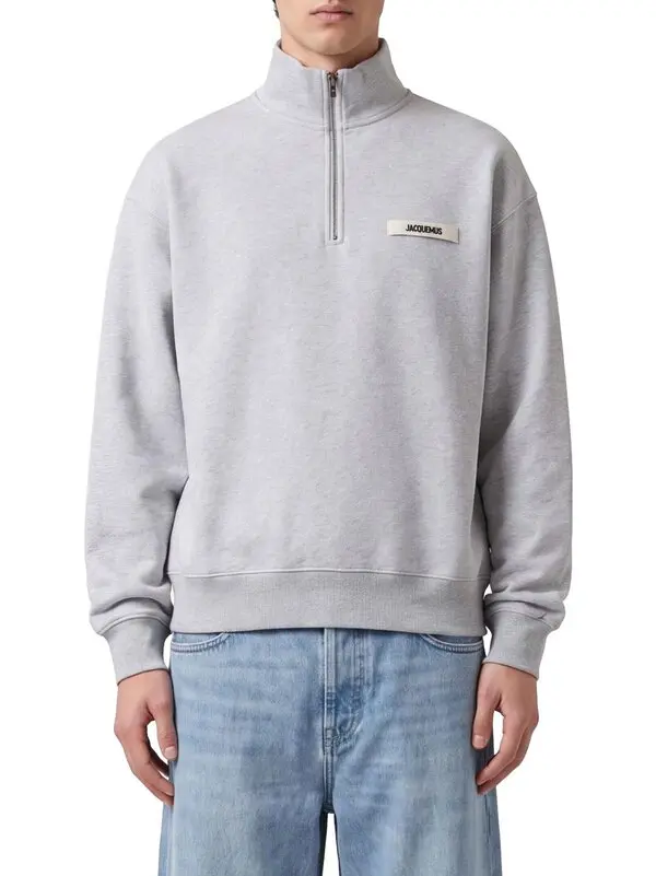 Jacquemus Sweatshirt With Half Zip And Stand Collar - Grey