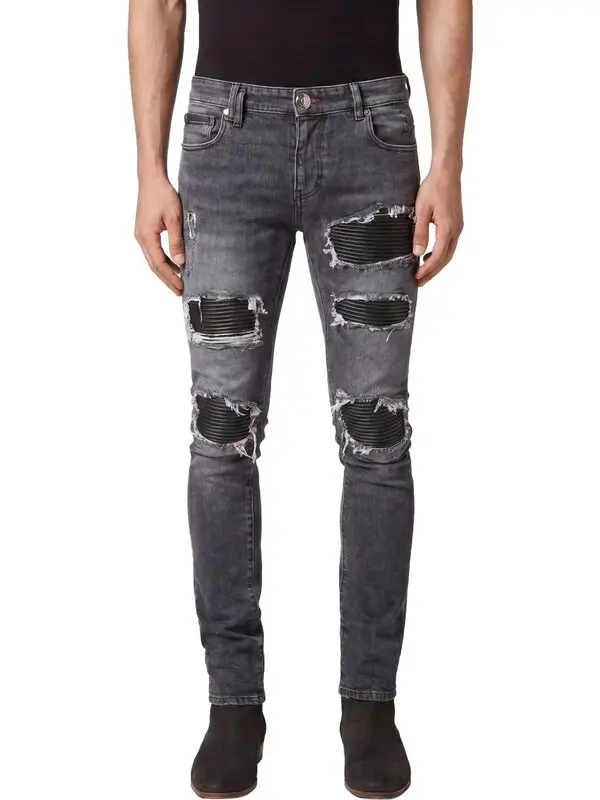 Philipp Plein Skinny Fit Cotton Denim Jeans With Distressed Effect - Grey