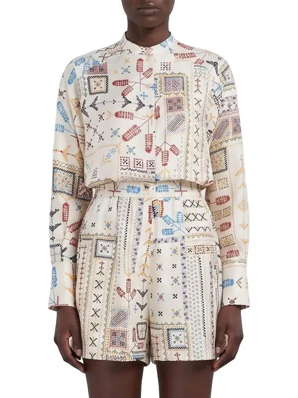 Momoni Silk Shirt With Ethnic Print - Ivory