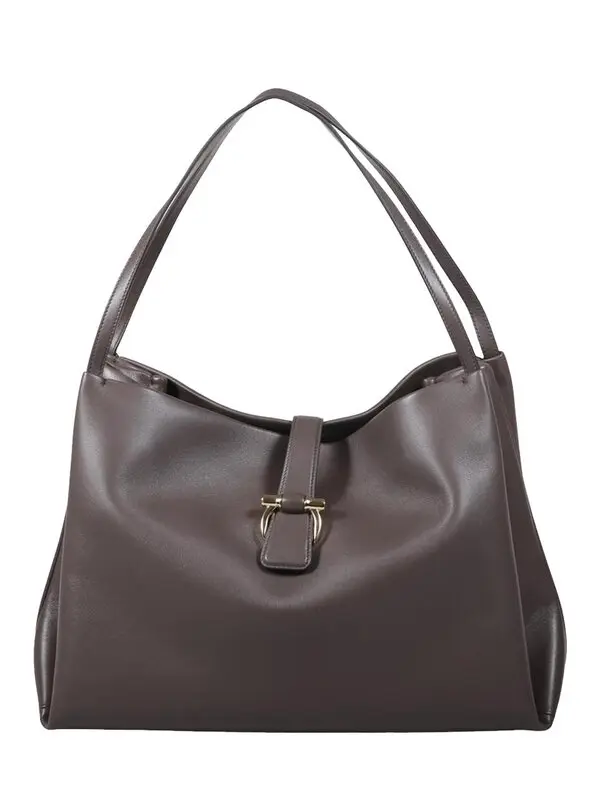 FERRAGAMO Calf Leather Tote Shoulder Bag - Brown