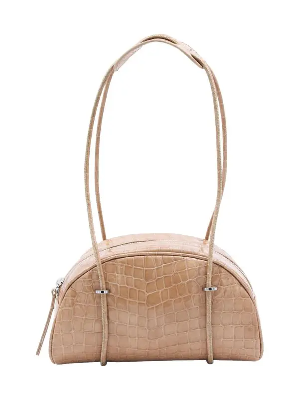 By Far Kimberly Croc Effect Leather Shoulder Bag - Camel