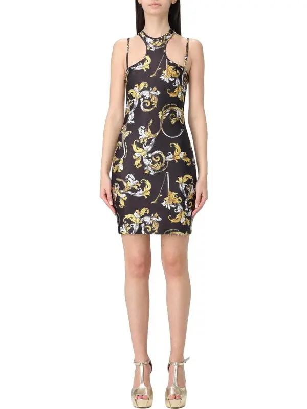 Versace Mini Dress With Baroque Print - Black