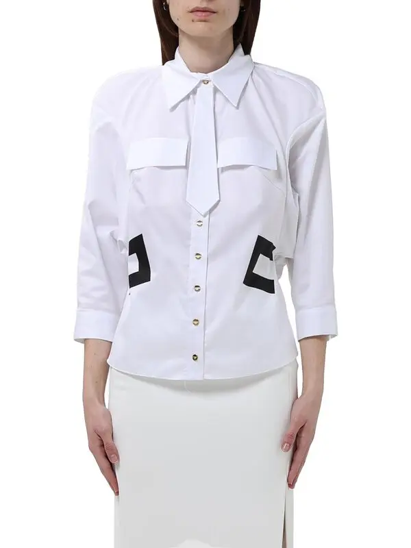 Elisabetta Franchi Cotton Shirt With Tie Detail - White