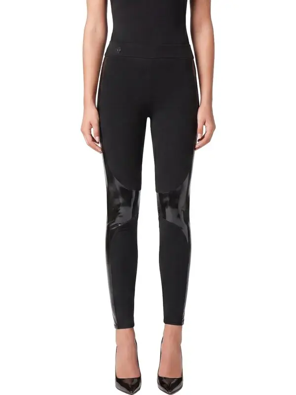 Philipp Plein High-waisted Jersey Leggings With Embroidered Side Bands - Black