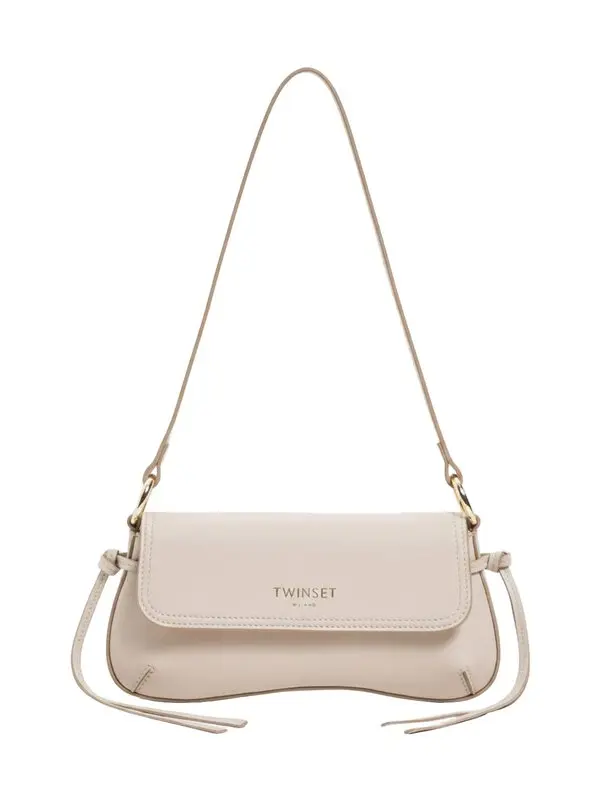 TWINSET Smooth Cowhide Leather Shoulder Bag - Sand