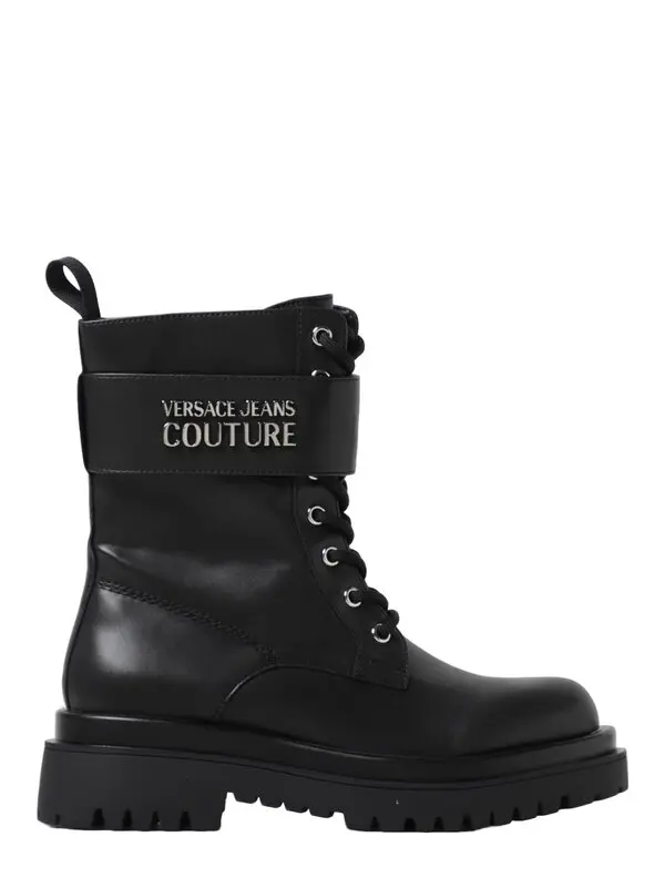 Versace Leather Combat Boots - Black