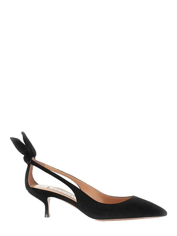 AQUAZZURA Suede Slingback Pumps With Bow Detail - Black