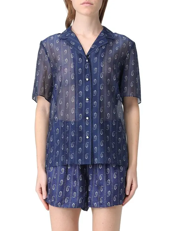 Tory Burch Printed Short Sleeve Shirt - Blue