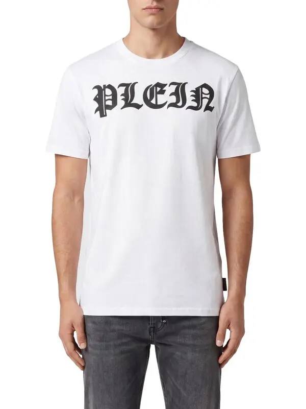 Philipp Plein Gothic Graphic Print Cotton T-shirt With Contrasting Logo - White