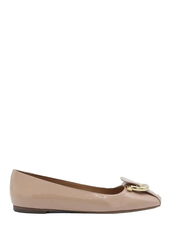 FERRAGAMO Gancini Patent Leather Ballerina Flats - Biscuit