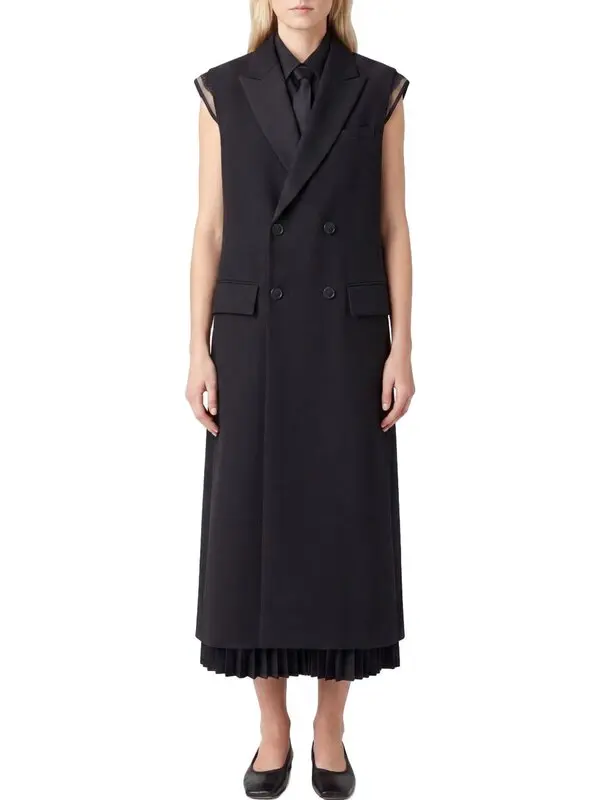 Sacai Double Breasted Wool Blend Vest - Black