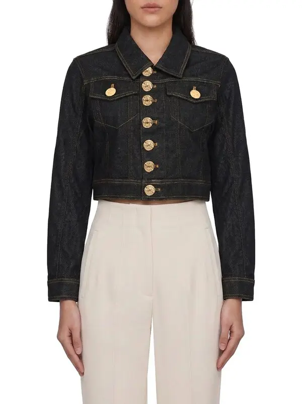 DONDUP Cropped Denim Jacket With Metal Trims - Blue