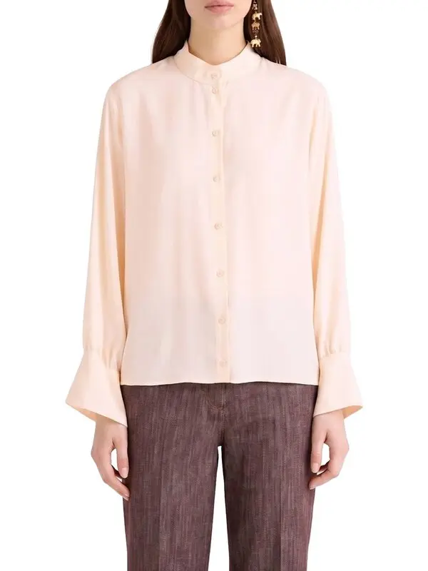 Momoni Silk Blend Shirt With Mandarin Collar - White