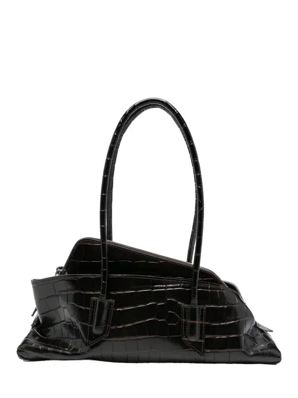 Attico La Passeggiata Small Shoulder Bag In Croc-effect Leather - Coffee