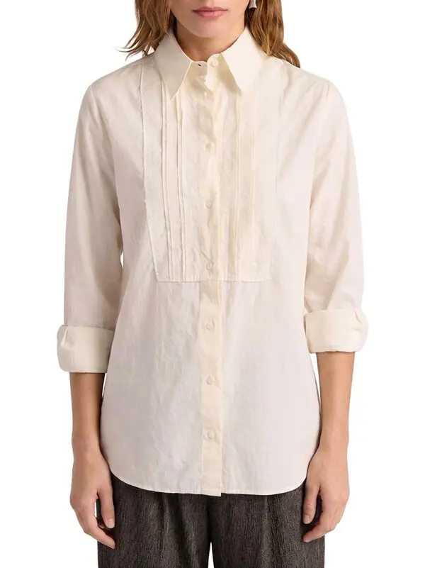Momoni Cotton Shirt With Pintucks And Mother-of-pearl Buttons - White