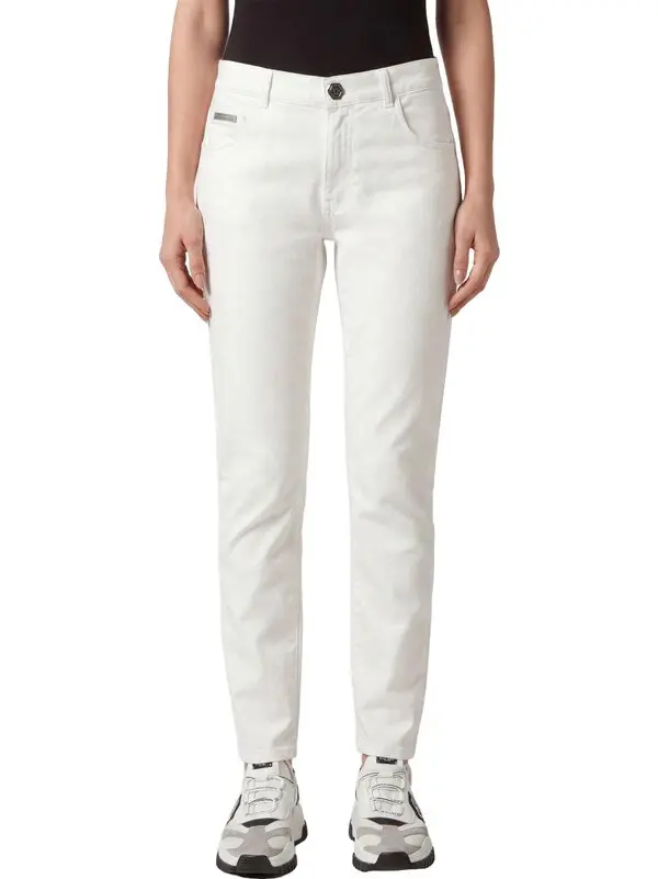 Philipp Plein High-waisted Cropped Skinny Jeans In Stretch Denim With Hexagon Logo - White
