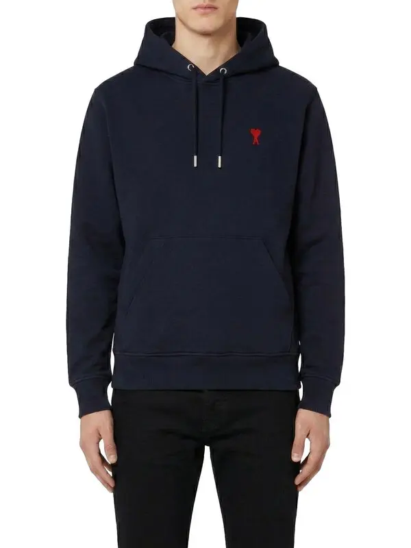 AMI Paris Cotton Hoodie With Embroidered Logo And Kangaroo Pocket - Black