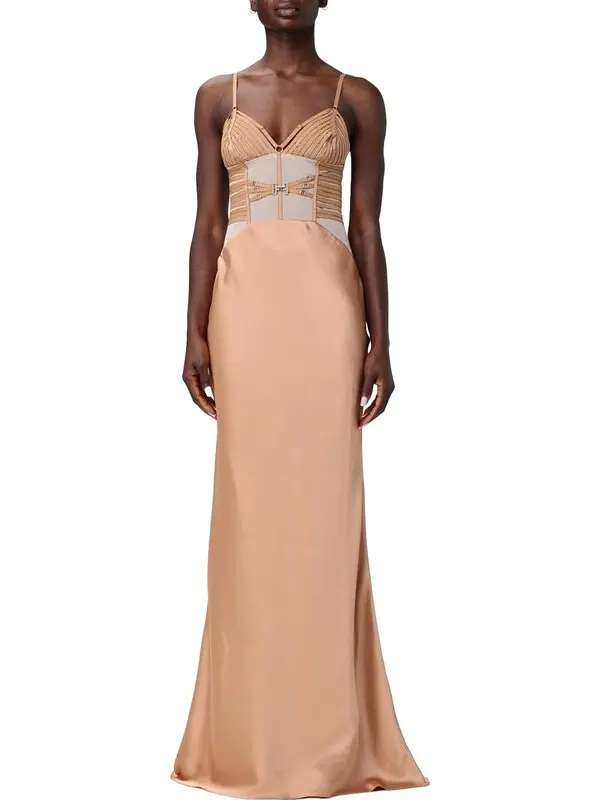 Elisabetta Franchi Corset Satin Maxi Dress - Gold