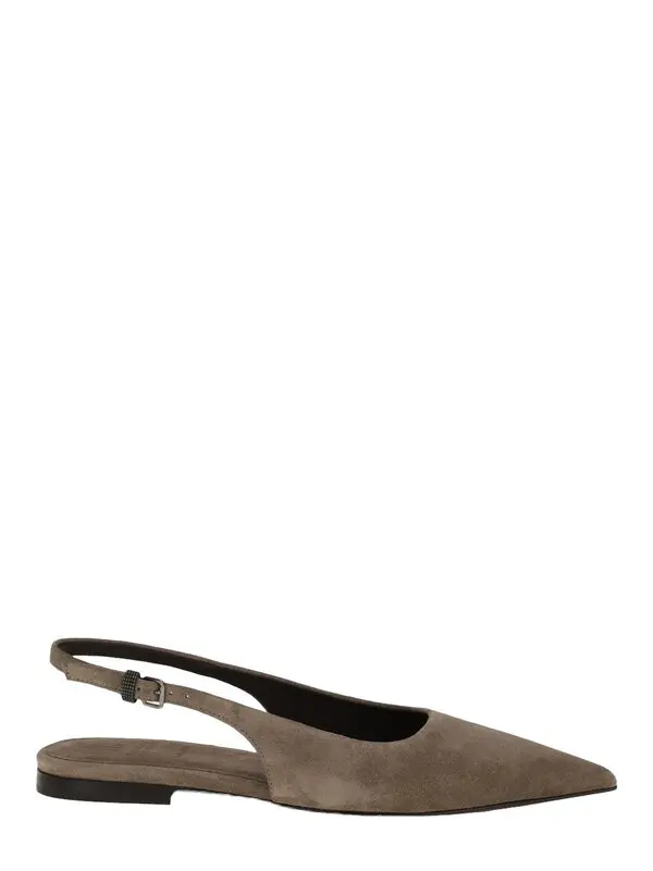 Brunello Cucinelli Suede Slingbacks With Monili Embellishment - Beige