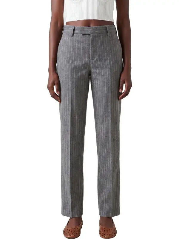 PT TORINO Tailored Striped Linen Cotton Blend Trousers - Black